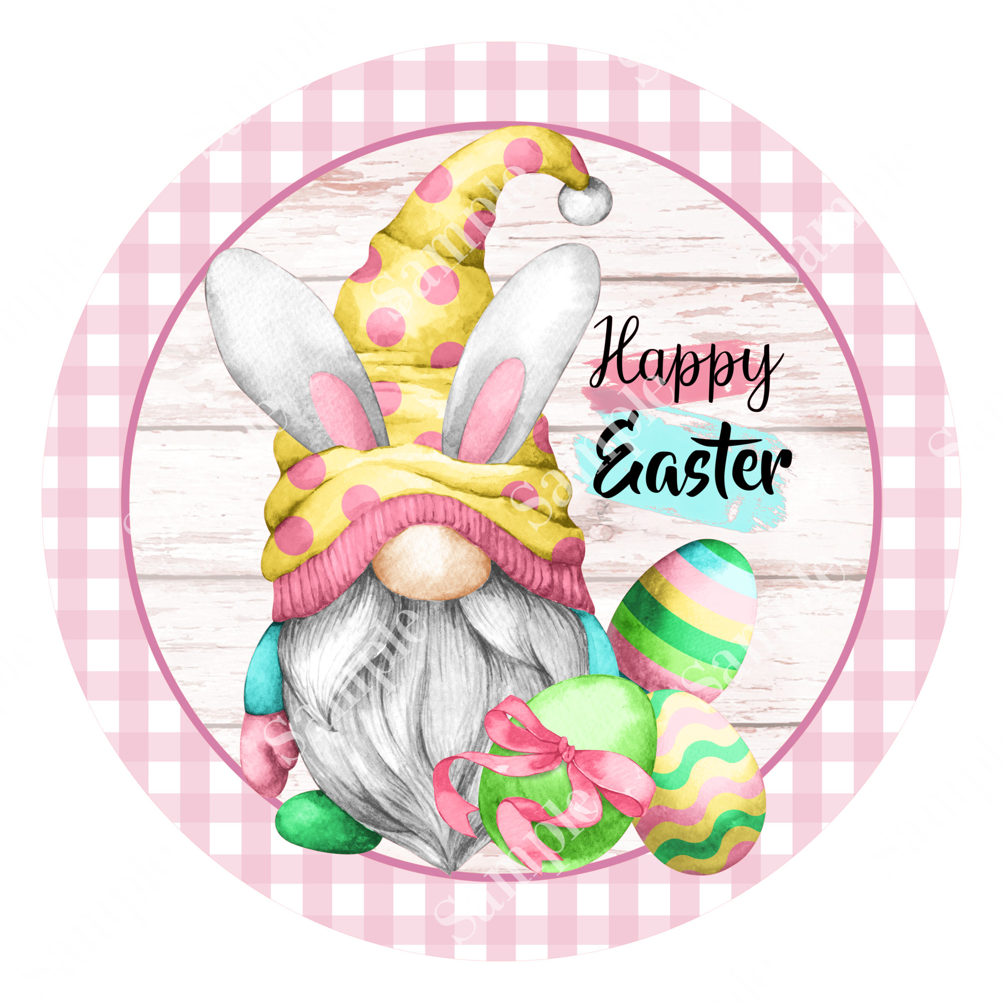 Happy Easter Bunny Gnome Sign - Round Easter Gnome Sign for Wreaths ...