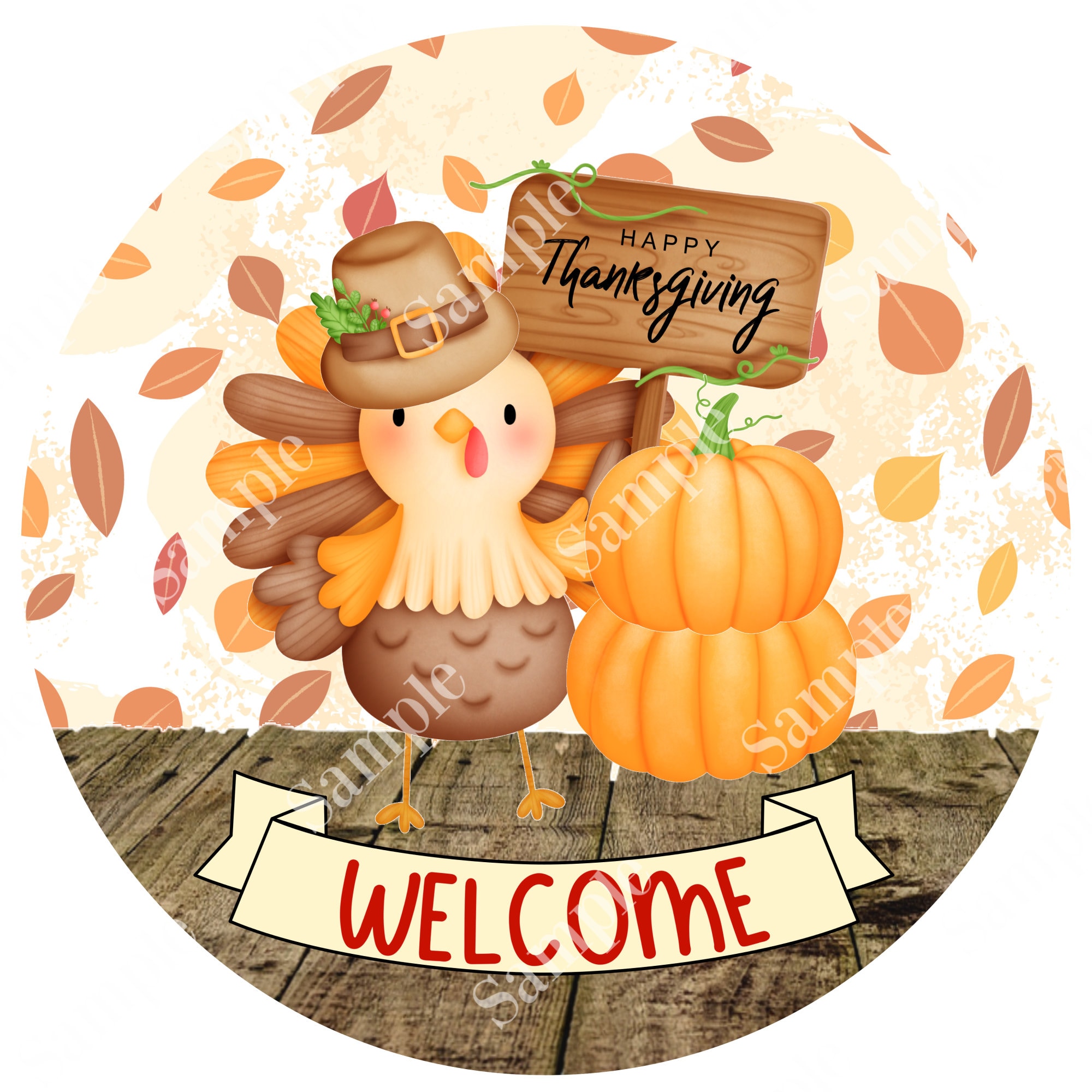 Welcome Thanksgiving Turkey Fall Sign Round Sign Craft - Etsy