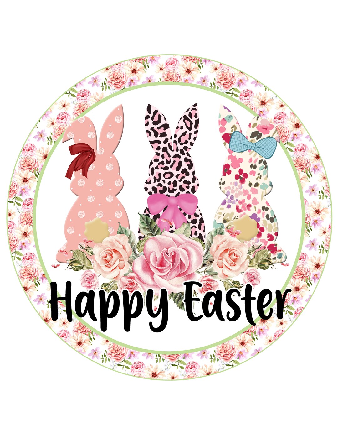 Happy Easter Floral Bunny Sign - Round Spring Easter Sign for Wreaths ...