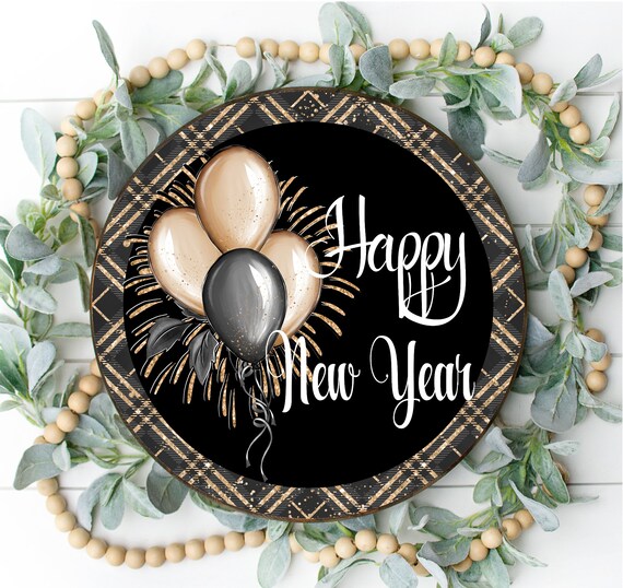 Happy New Year Sign Round Sign for Wreaths Christmas Sign | Etsy