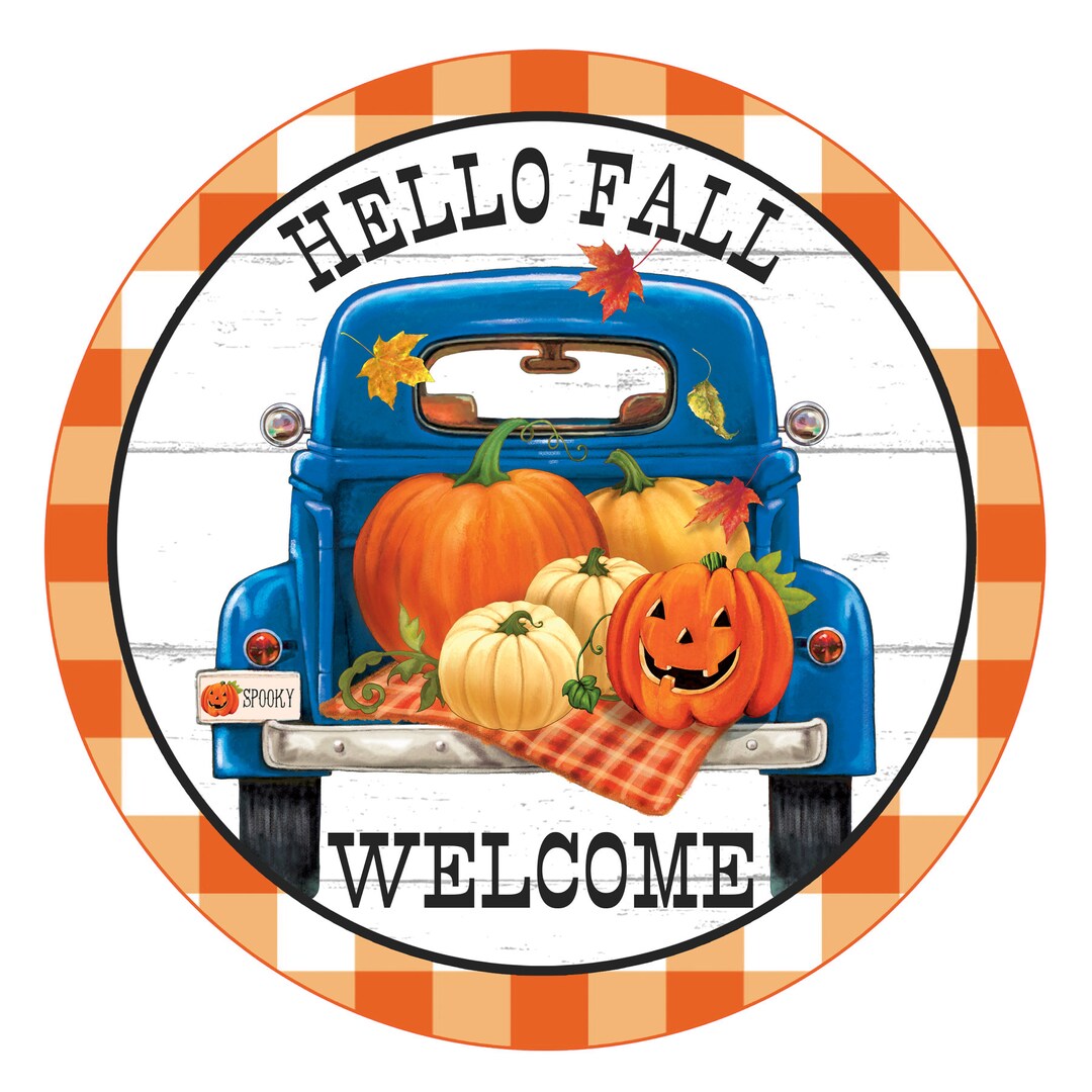 Hello Fall Vintage Blue Truck Fall Sign Wreath Sign Wreath Supplies ...