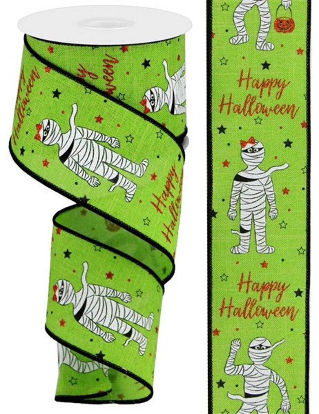 Glittered Halloween Mummy Royal Wired Ribbon, Mummies, 2.5" X 10 Yards ...