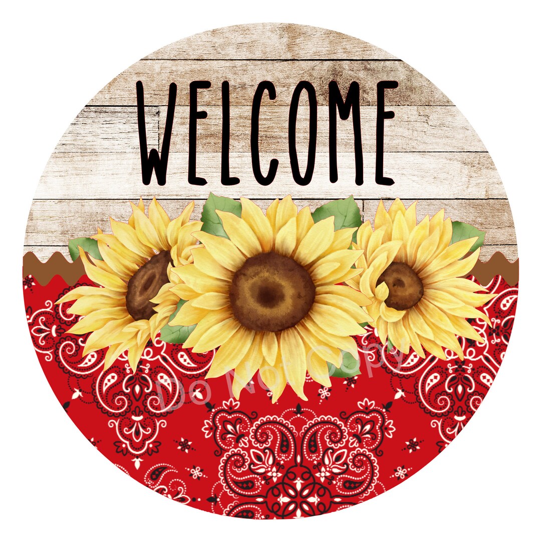 Rustic Welcome Red Bandana Sunflower Sign, Door Hanger, Sunflower ...