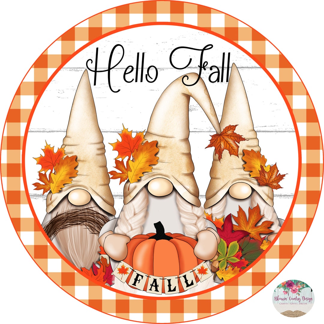 Hello Fall Gnome Sign - Wreath Sign - Wreath Supplies - Tiered Tray ...