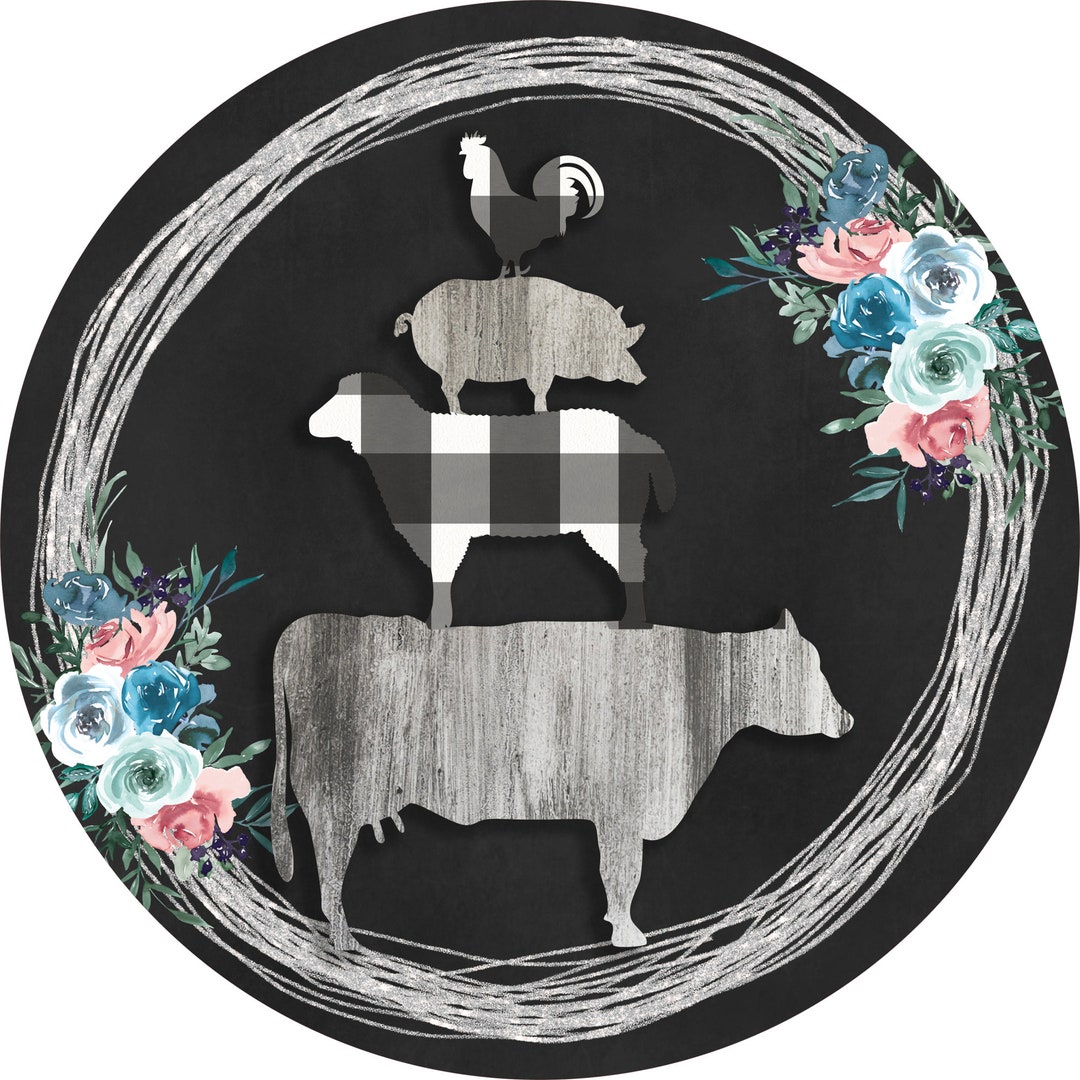 Rustic Farm Animals Farmhouse Sign - Round Sign - Craft Supplies - Cow ...