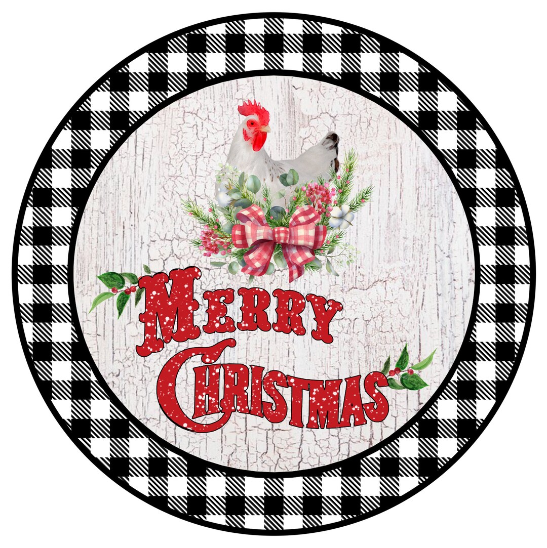 Farmhouse Christmas Chicken Rooster Hen Rustic Christmas Sign ...