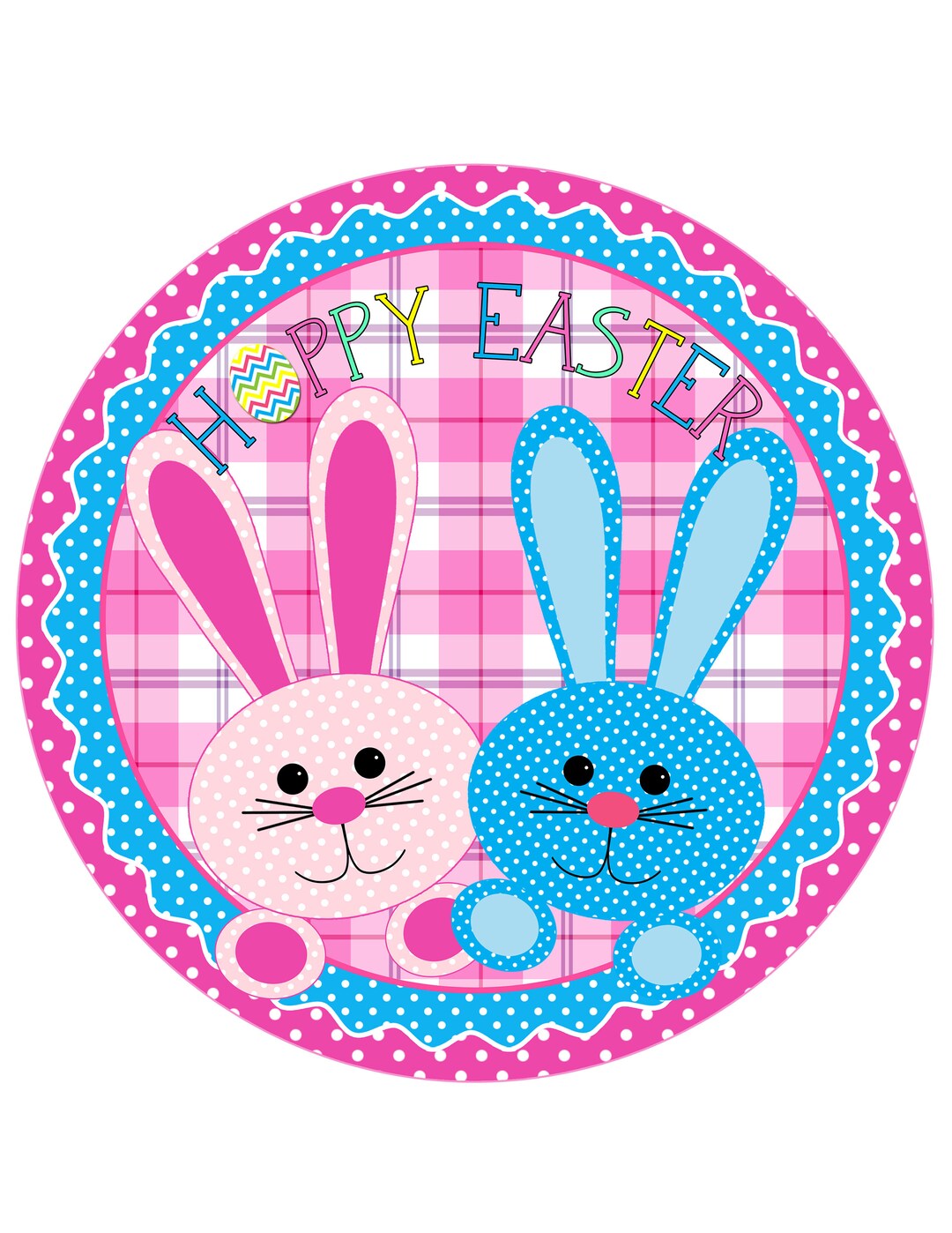 Hoppy Easter Buffalo Check Bunny Sign - Round Spring Easter Sign for ...