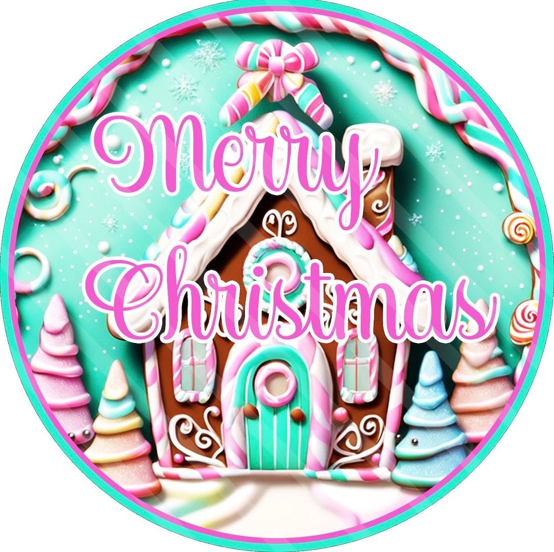 Merry Christmas Candy Gingerbread House Sign, Christmas Wreath Sign ...