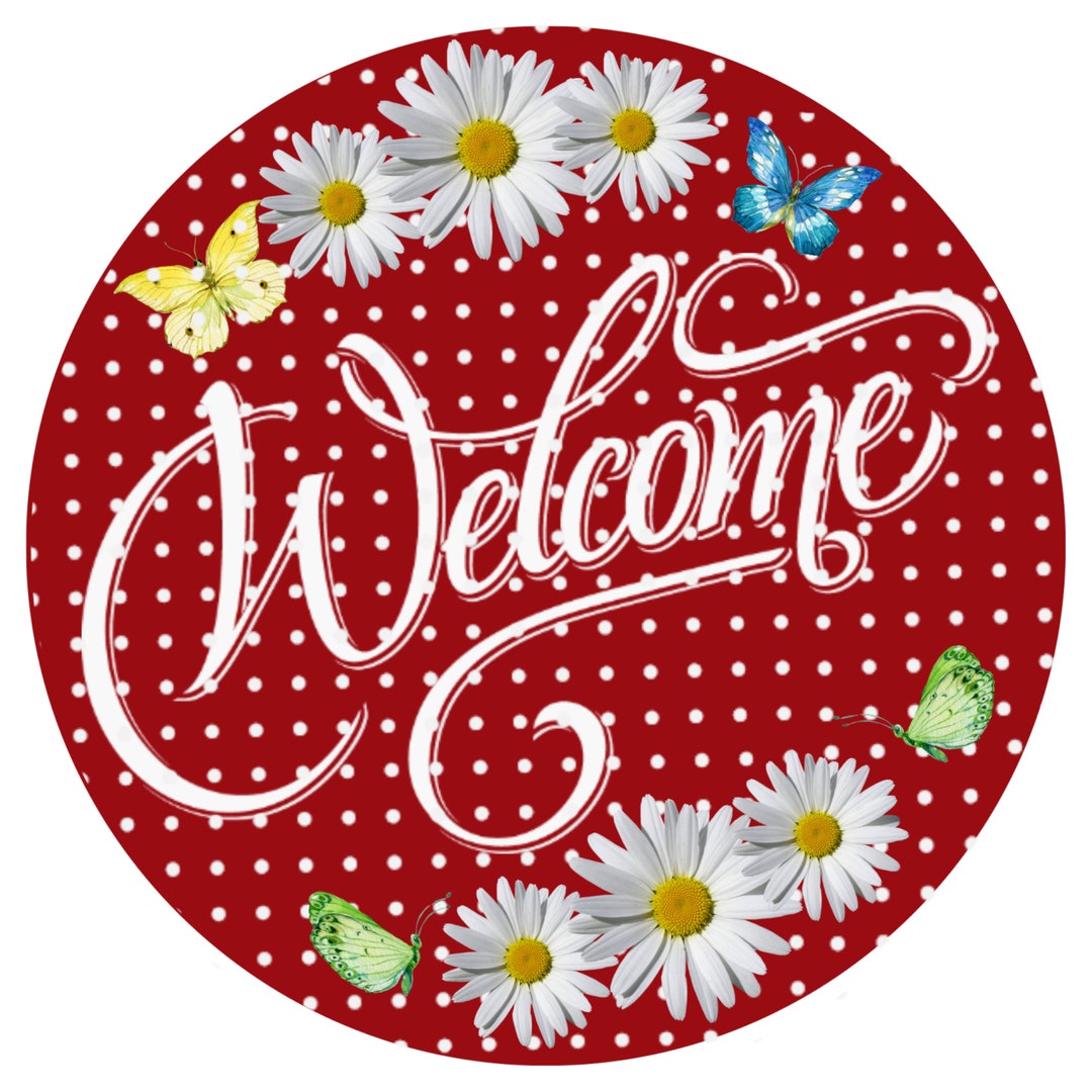 Welcome Red Daisy Spring Summer Sign - Wreath Sign - Welcome Sign ...