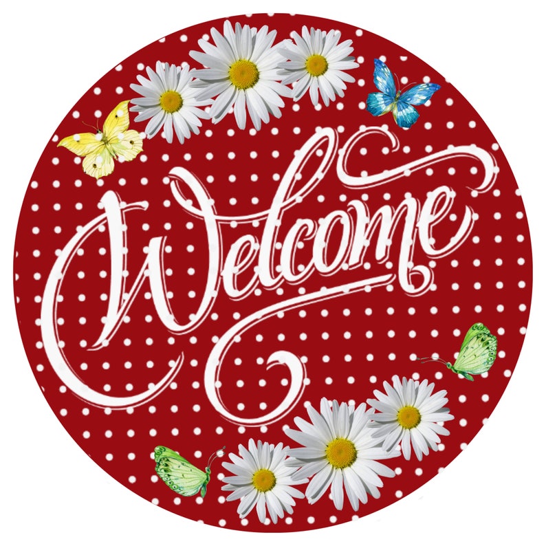 Welcome Red Daisy Spring Summer Sign Wreath Sign Welcome - Etsy