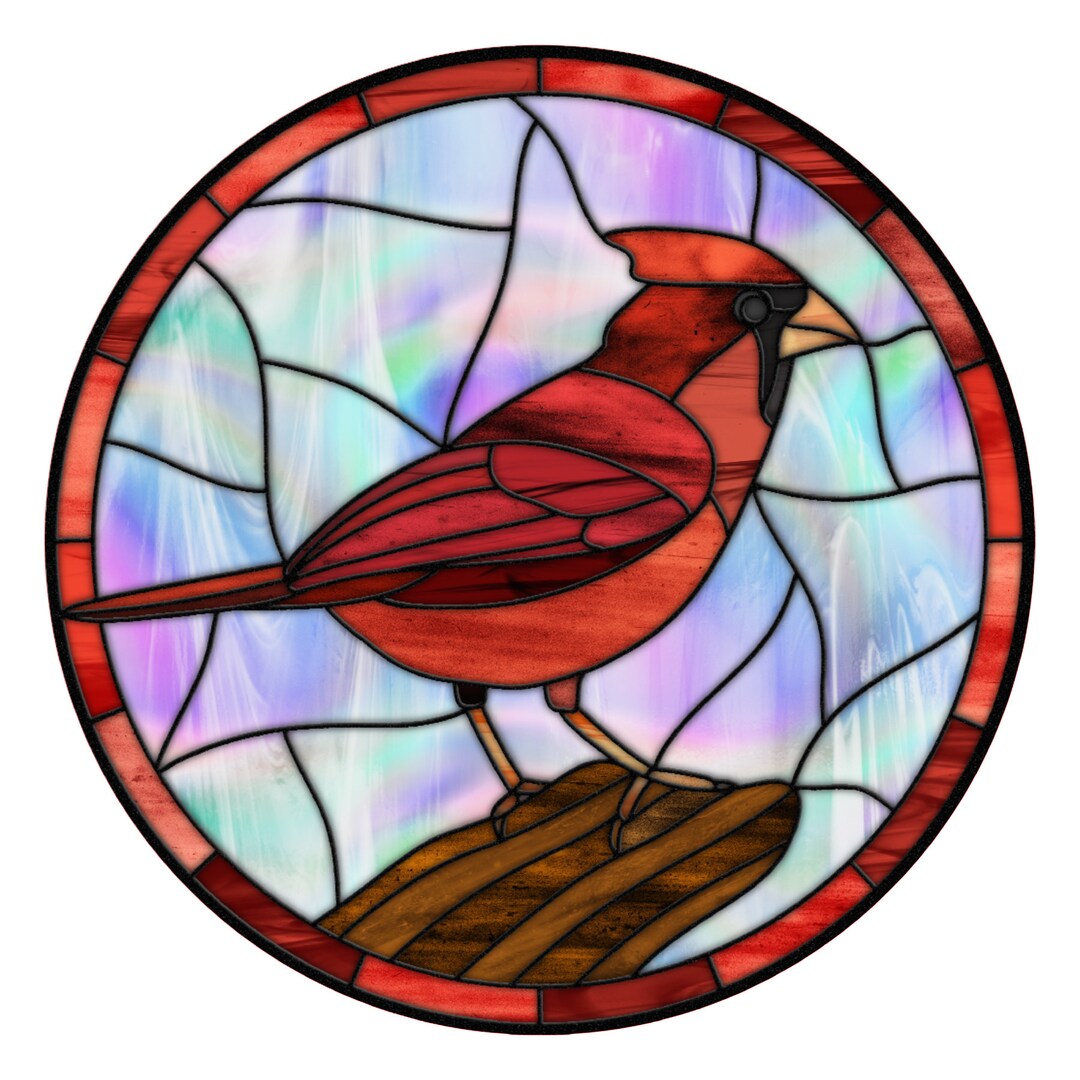 Round Faux Stained Glass Cardinal Sign, Cardinal Wreath Sign, Door ...