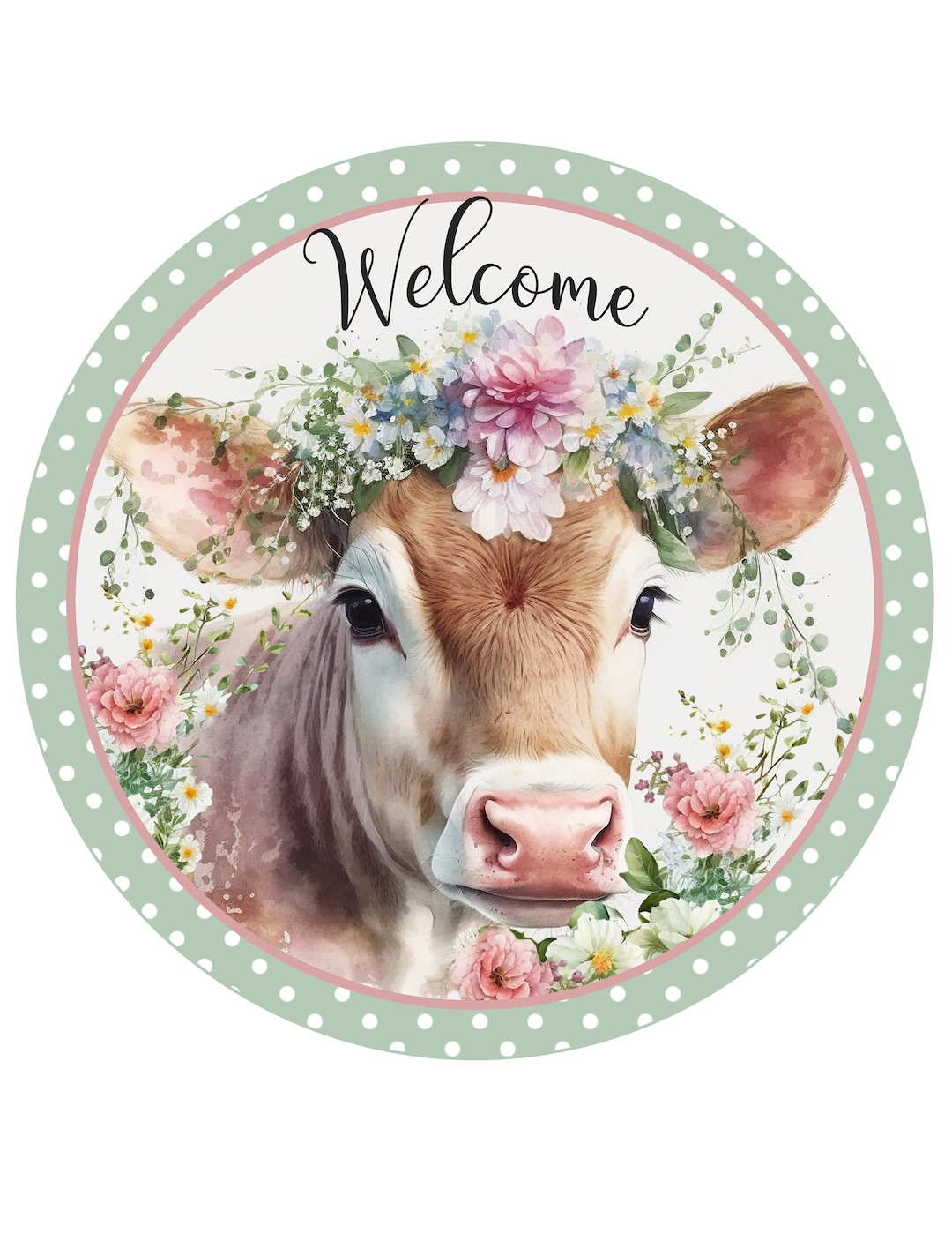 Welcome Floral Cow Farmhouse Sign, Wreath Supplies, Spring Cow Wreath ...