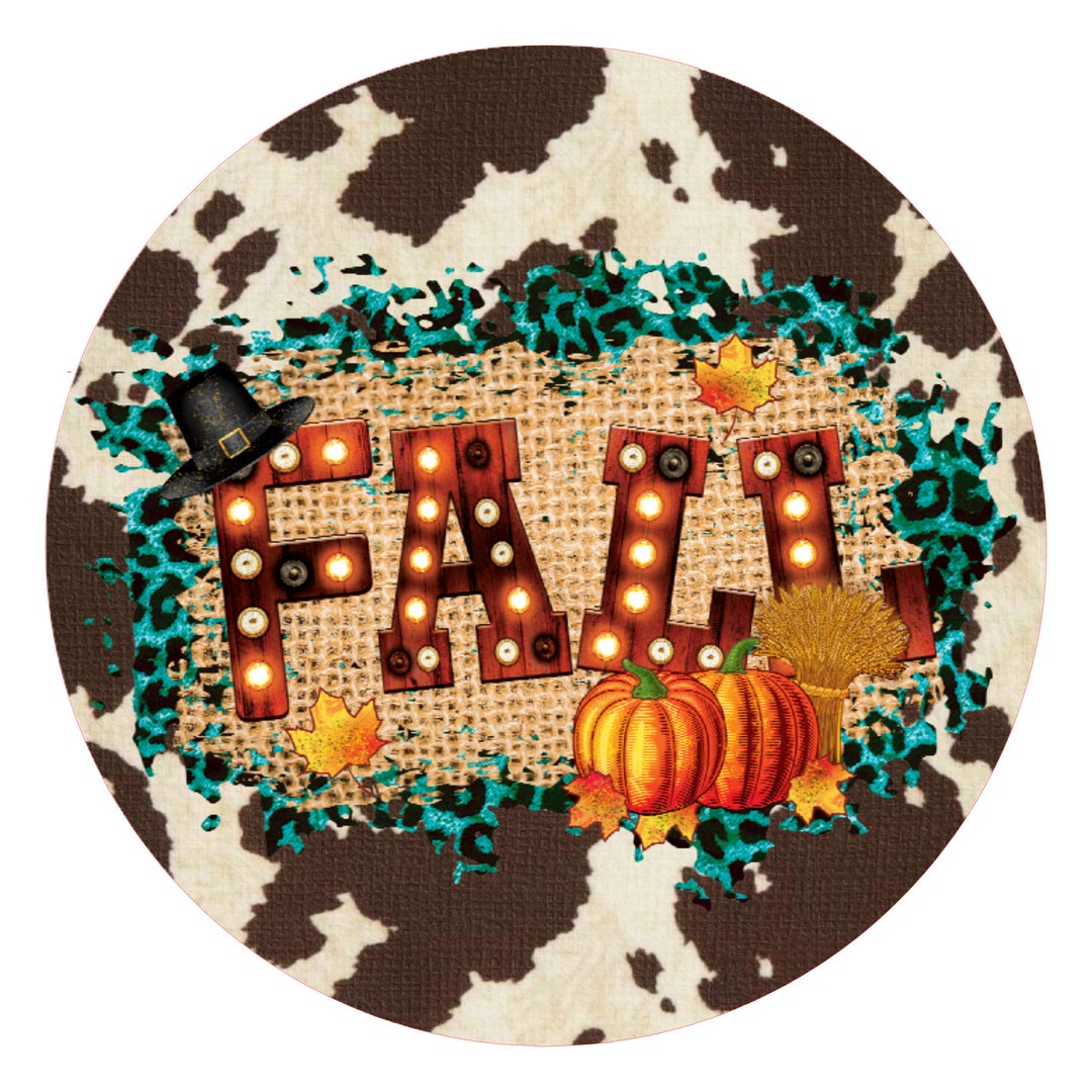 Fall Cow Print Pumpkin Sign, Rustic Truck Sign, Pumpkin Wreath Sign ...