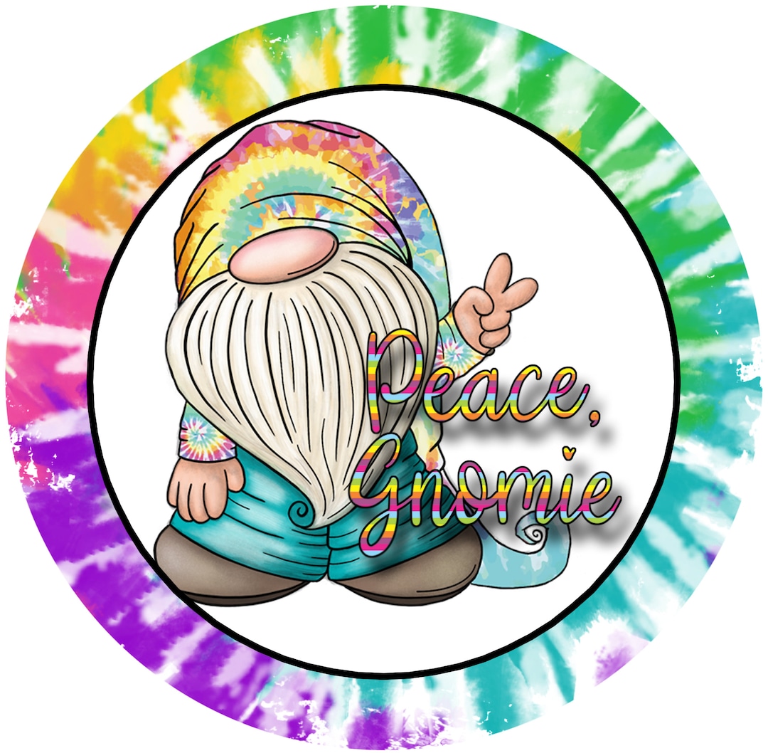 Peace Gnome Sign - Round Tie Dye Sign for Wreaths - Buffalo Plaid ...
