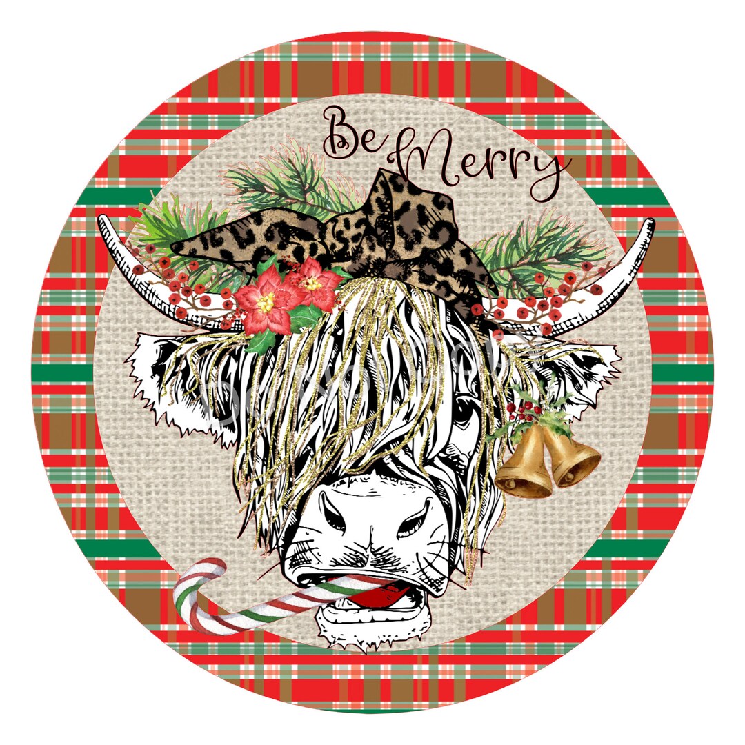 Highland Cow Christmas Sign - Round Christmas Sign Wreaths - Rustic ...