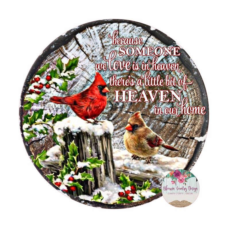 Cardinal in Heaven Christmas Sign - Round Christmas Sign Wreaths ...