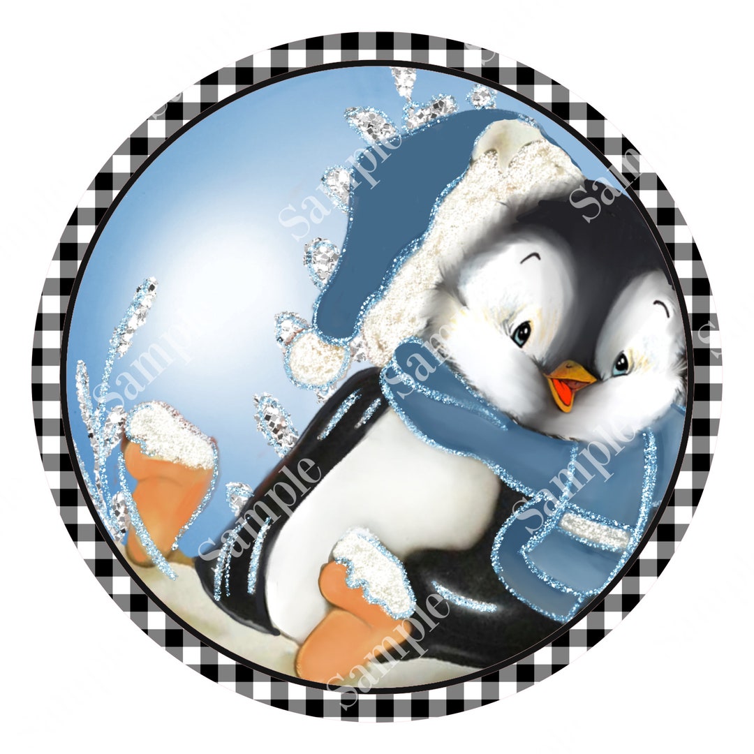 Winter Penguin Christmas Sign - Round Christmas Sign Wreaths - Rustic ...