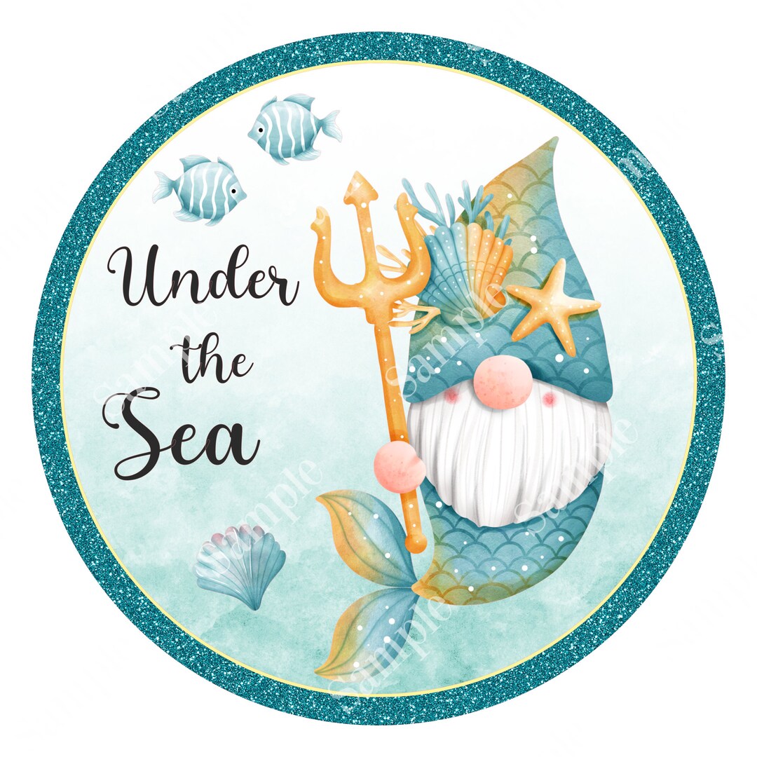 Under the Sea Gnome Mermaid Tropical Summer Sign - Round Summer Welcome ...