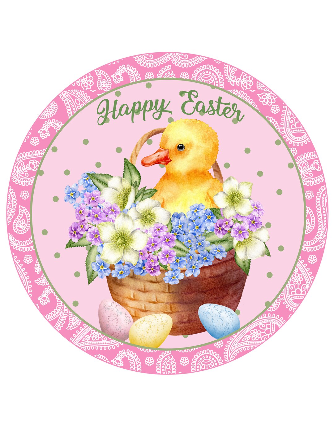 Happy Easter Duck Duckling Sign - Round Spring Easter Sign for Wreaths ...
