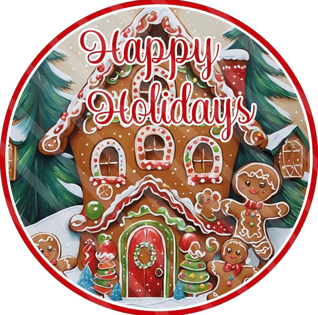 Happy Holidays Gingerbread House Sign, Christmas Wreath Sign, Christmas ...