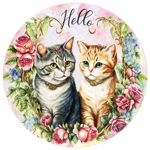 Vintage Style Kitty Cat Sign, Cat Lover Wreath Sign, Door Decor, Signs ...