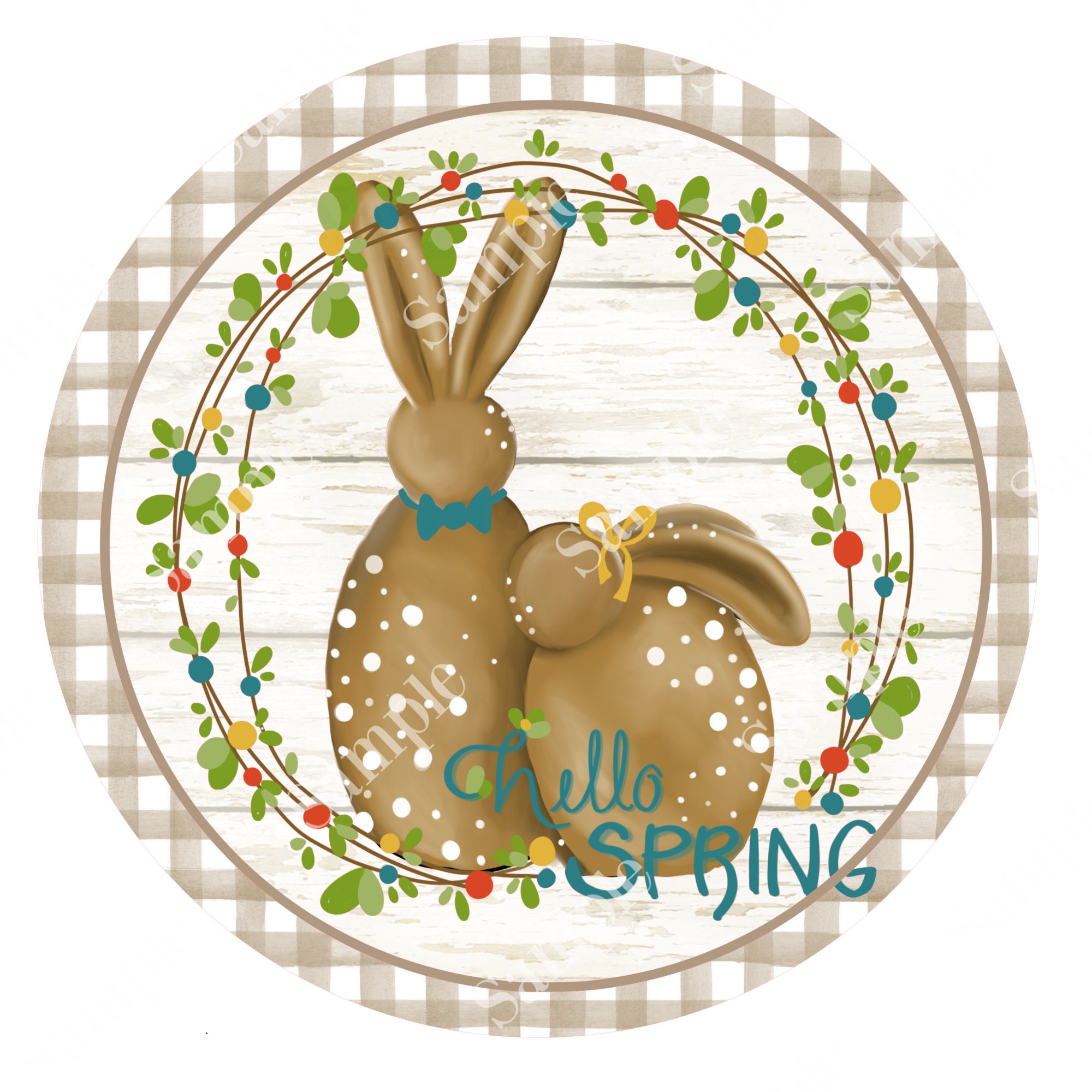 Hello Spring Bunny Spring Easter Sign for Wreaths - Round Wreath Sign ...