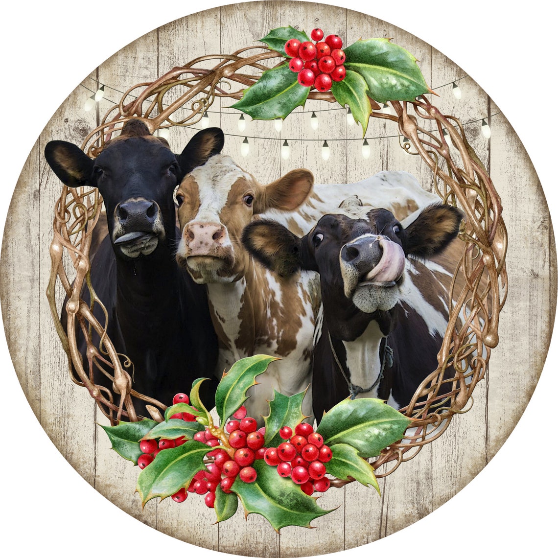 Christmas Cows Christmas Sign - Round Christmas Sign Wreaths - Wreath ...