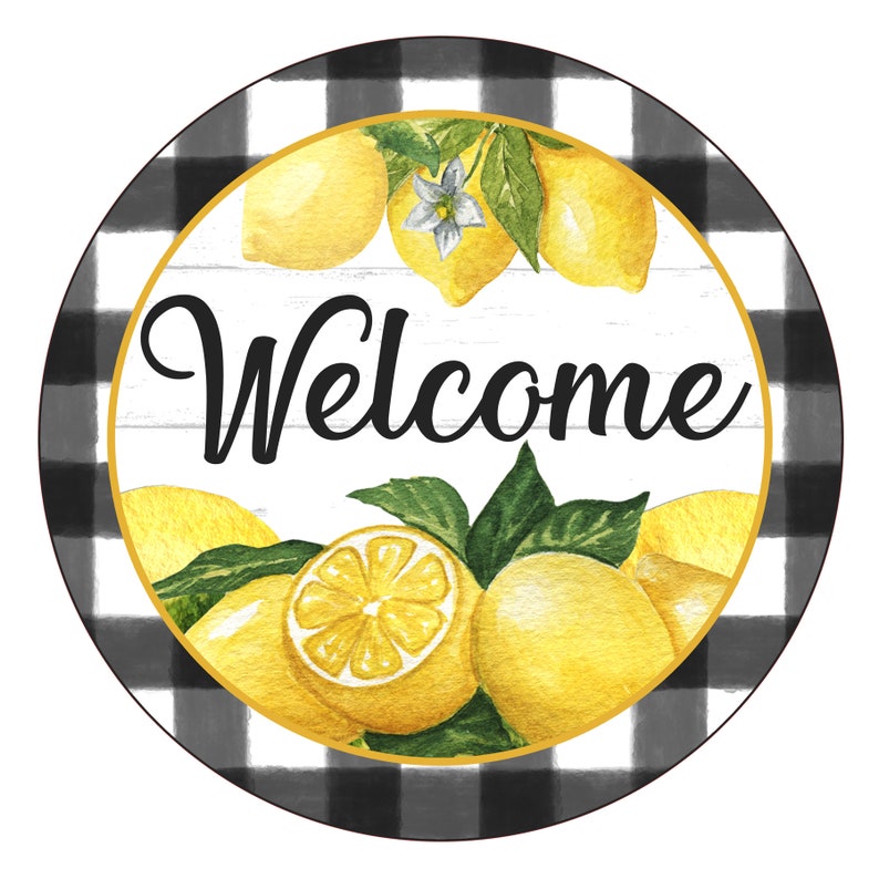 Welcome Lemon Buffalo Plaid Sign - Wreath Sign - Wreath Supplies ...