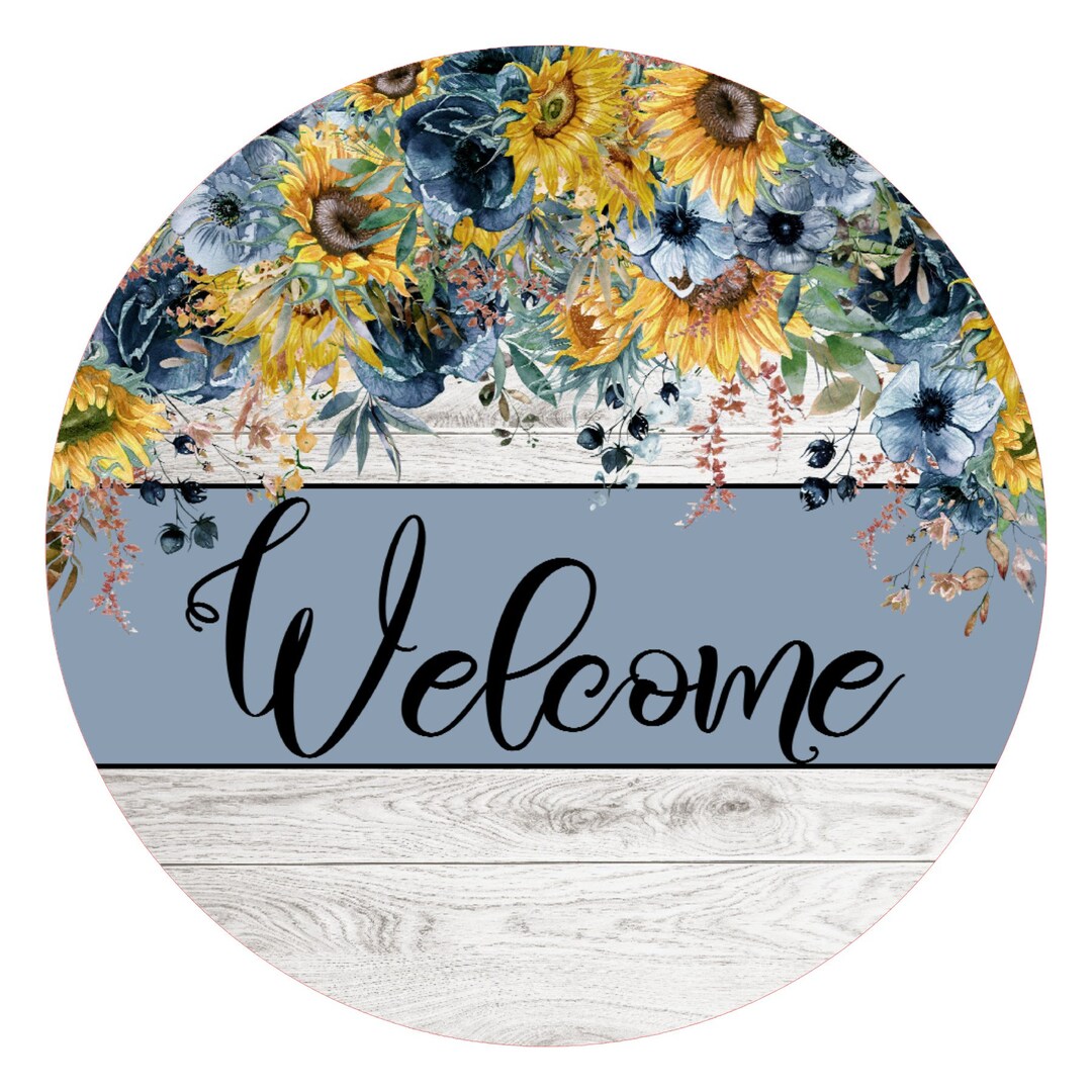 Welcome Sunflower Floral Spring Summer Sign - Round Welcome Sign ...