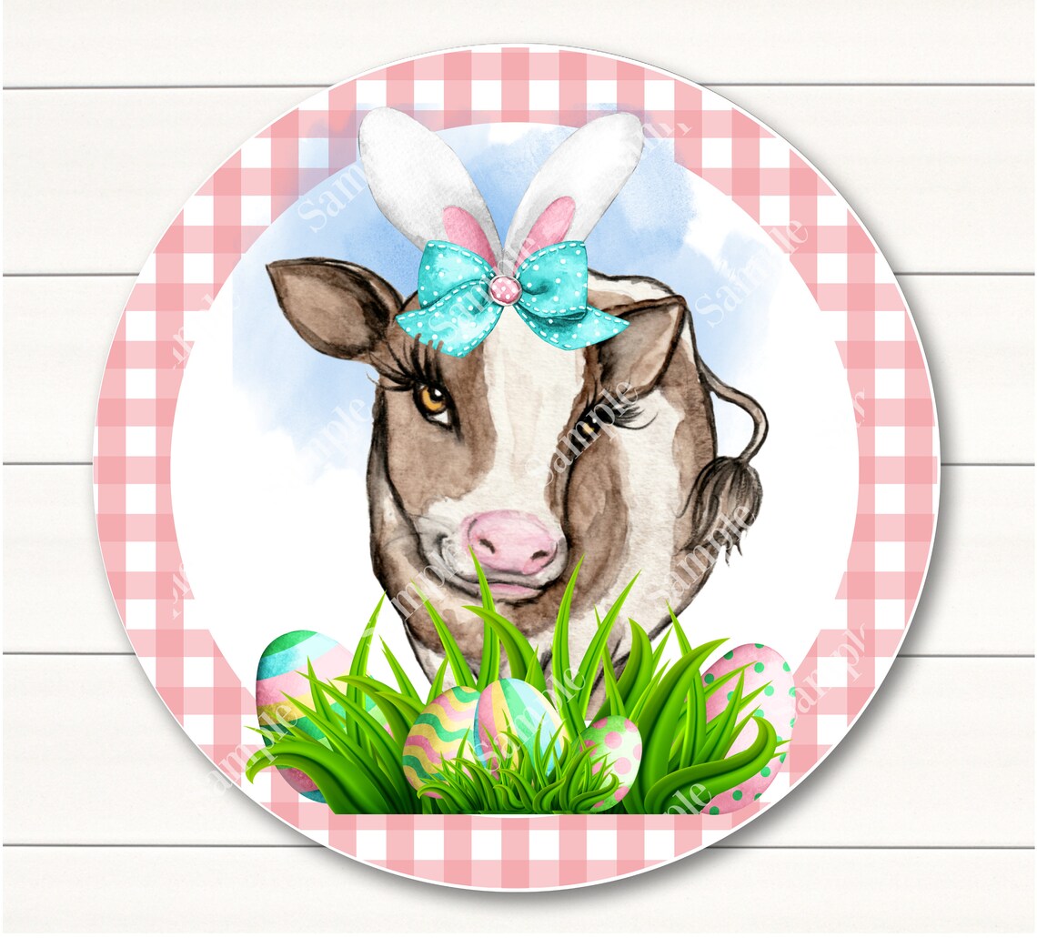 Easter Cow Bunny - Pink Plaid Easter Bunny Sign - Easter Bunny Sign for ...