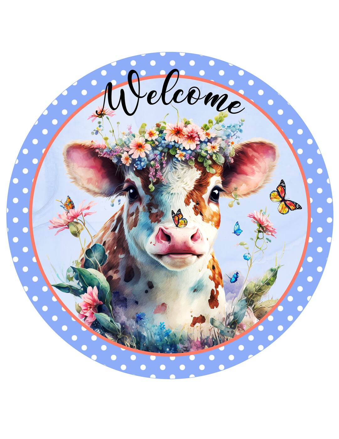 Welcome Floral Cow Farmhouse Sign, Wreath Supplies, Spring Cow Wreath ...
