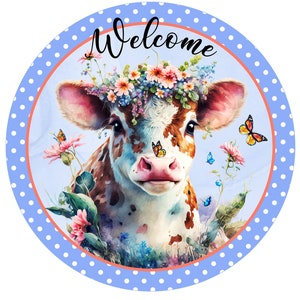 Welcome Floral Cow Farmhouse Sign, Wreath Supplies, Spring Cow Wreath ...