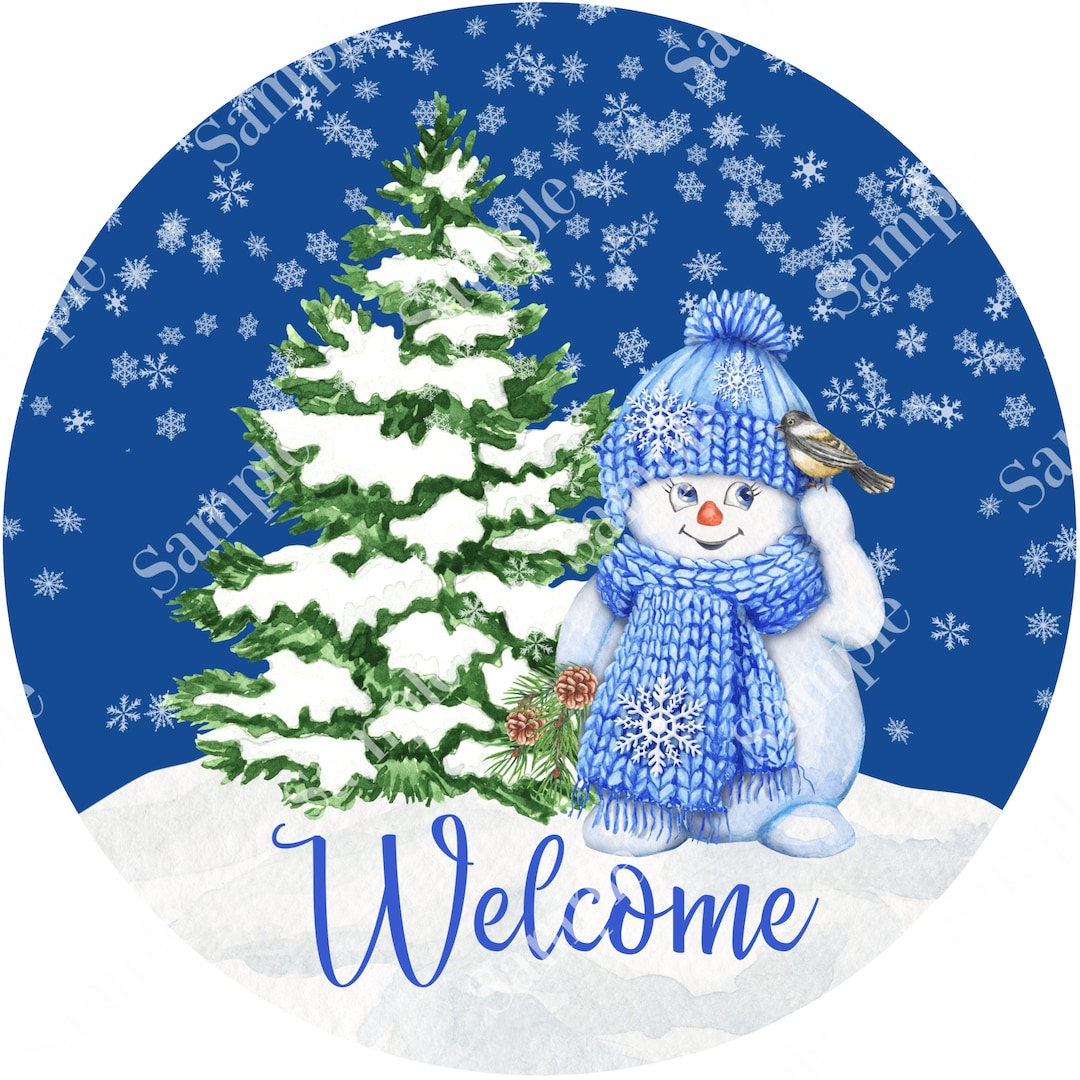 Welcome Snowman Christmas Sign Round Christmas Sign Wreaths Winter ...