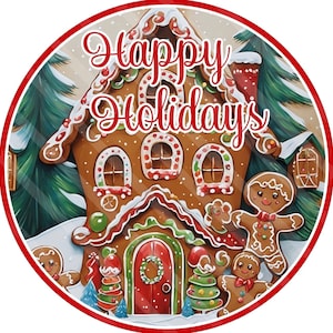 Happy Holidays Gingerbread House Sign, Christmas Wreath Sign, Christmas ...