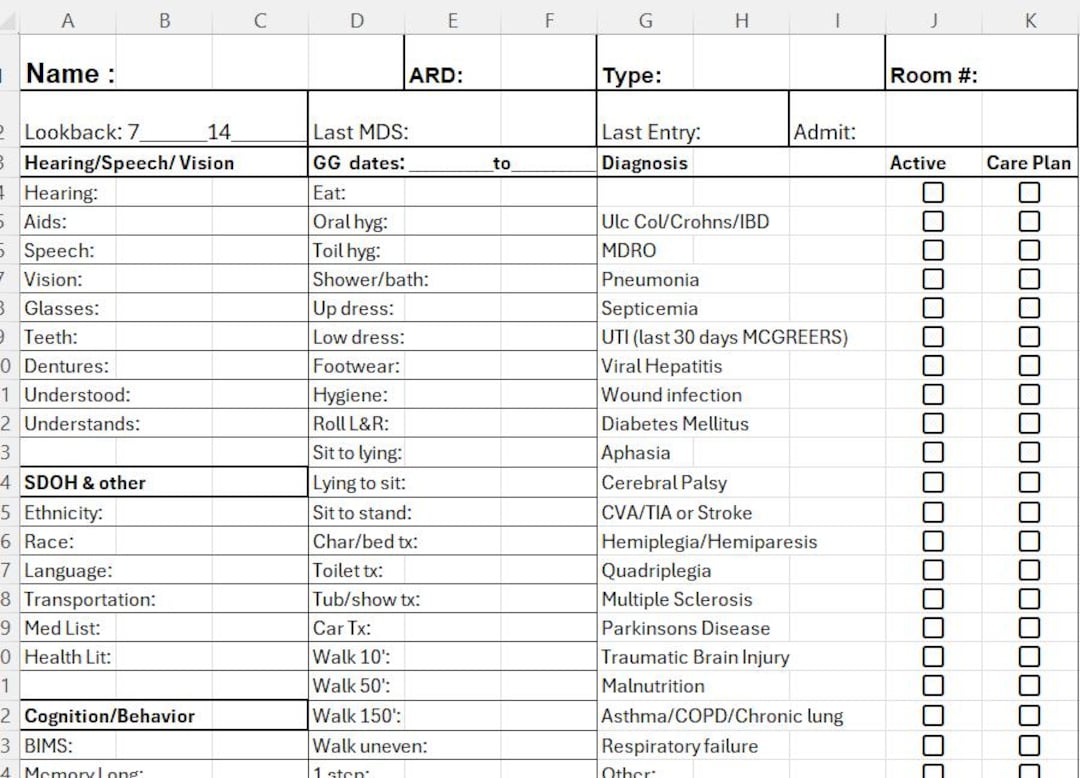 Skilled Nursing Tools - MDS Collection Sheet Updated for 2024! Complete ...