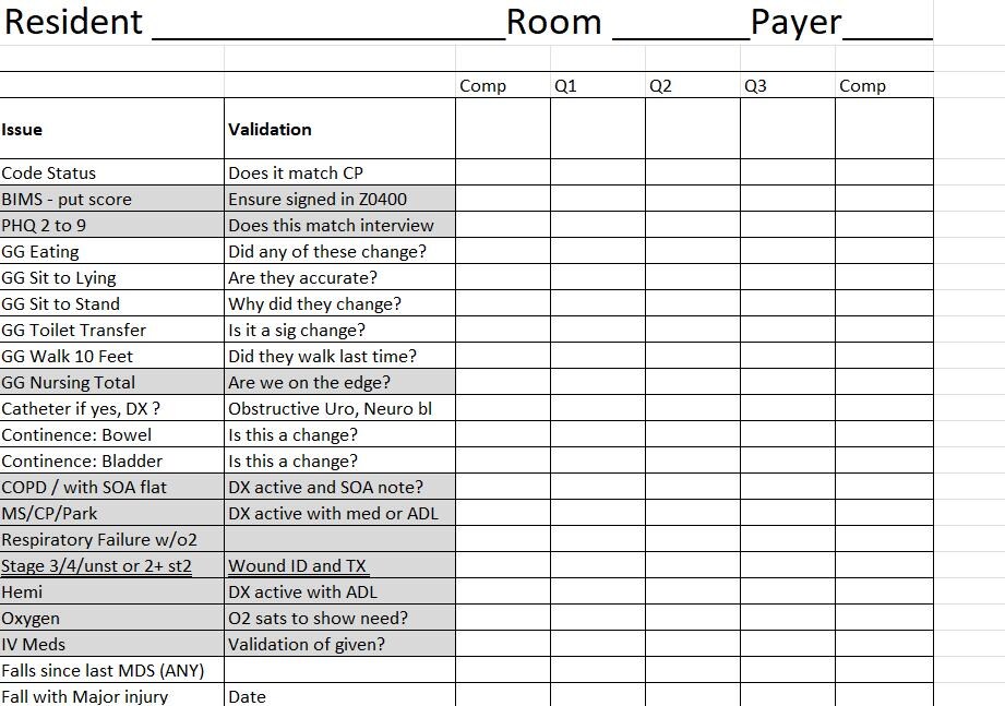 Skilled Nursing MDS Tool - Spreadsheet Tool With the Most Valuable ...