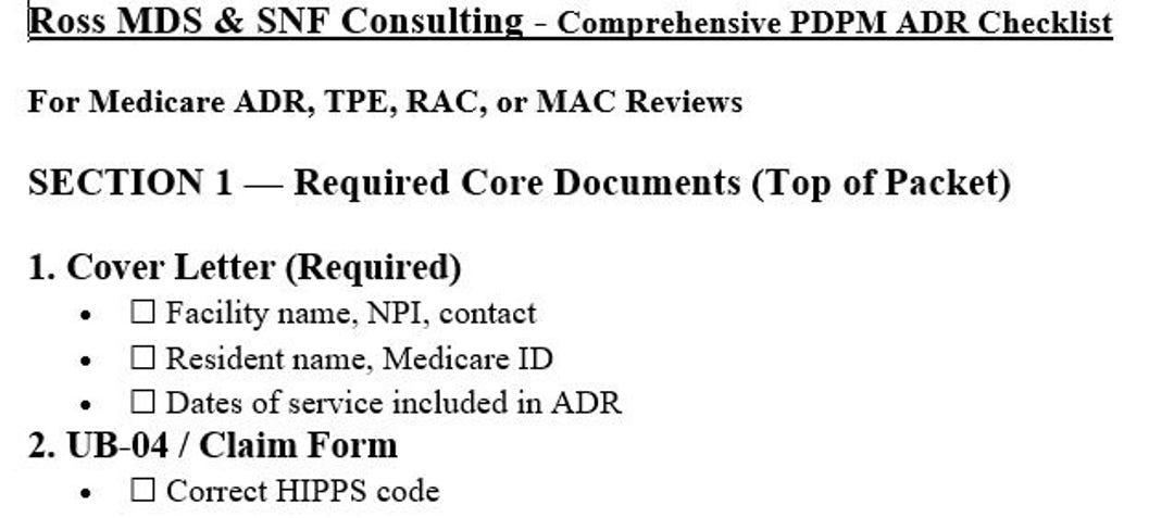SNF - MDS - ADR - Audit Compilation Guide - Pass All Audits - Everytime ...