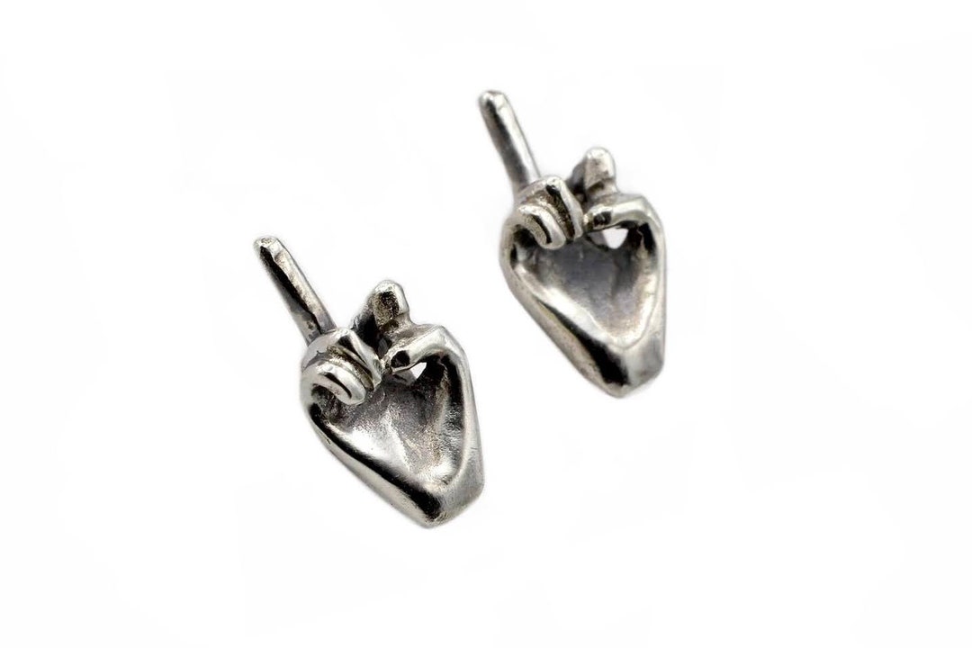 Middle Finger Hand Carved Stud Earrings Unique Jewelry - Etsy