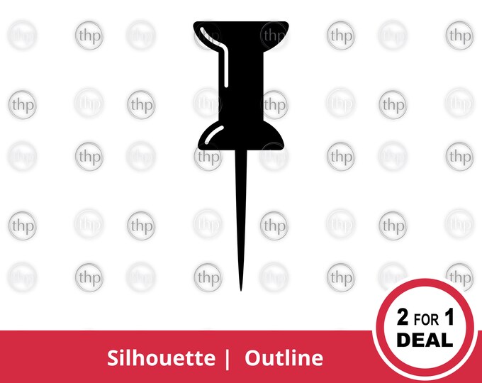 Pin Tacks Vector Clipart Set / Outline & Stamp Drawing Graphics / PNG ...