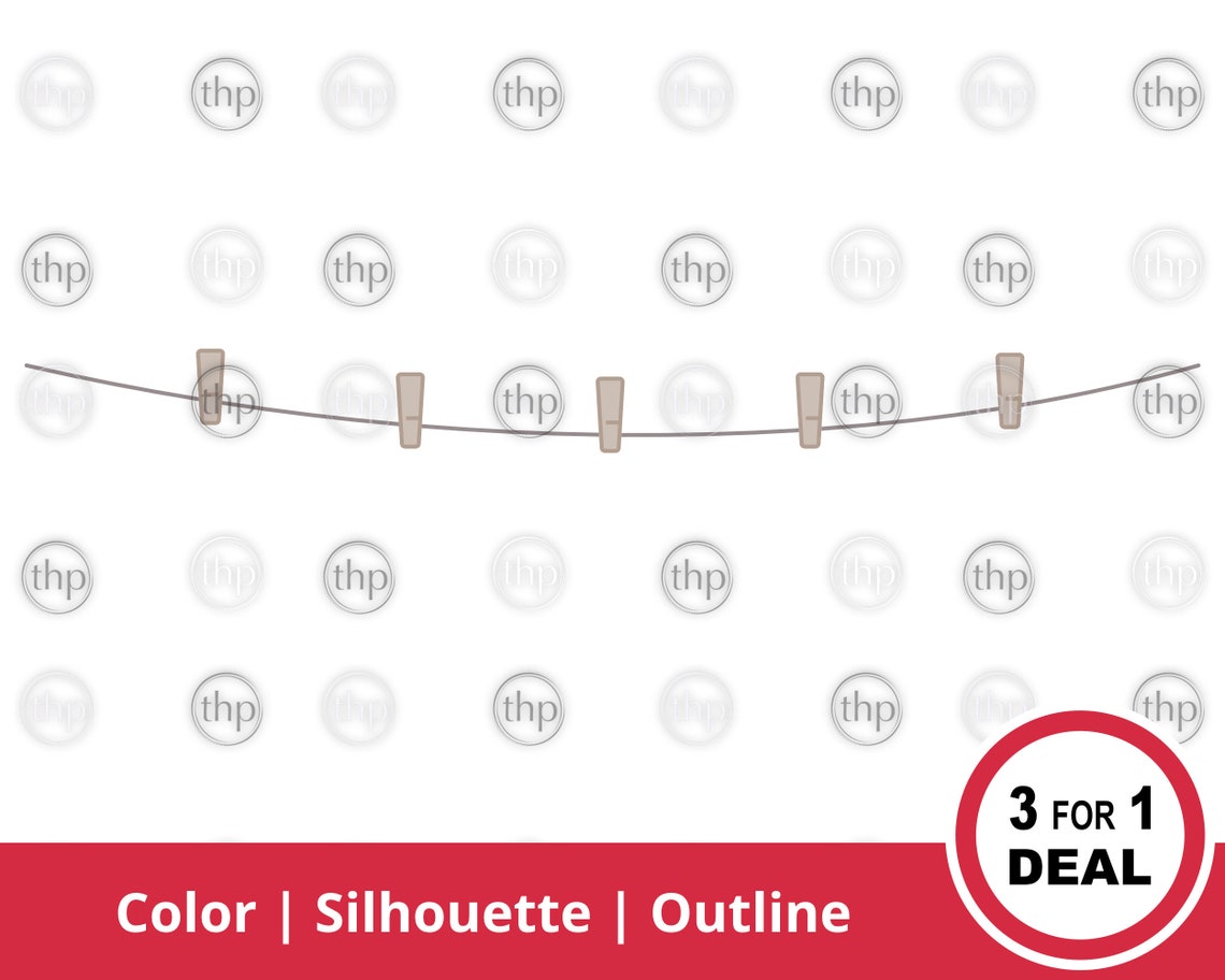 Clothesline With Clothespins SVG: Wooden Laundry Pegs Cut Files EPS PNG ...