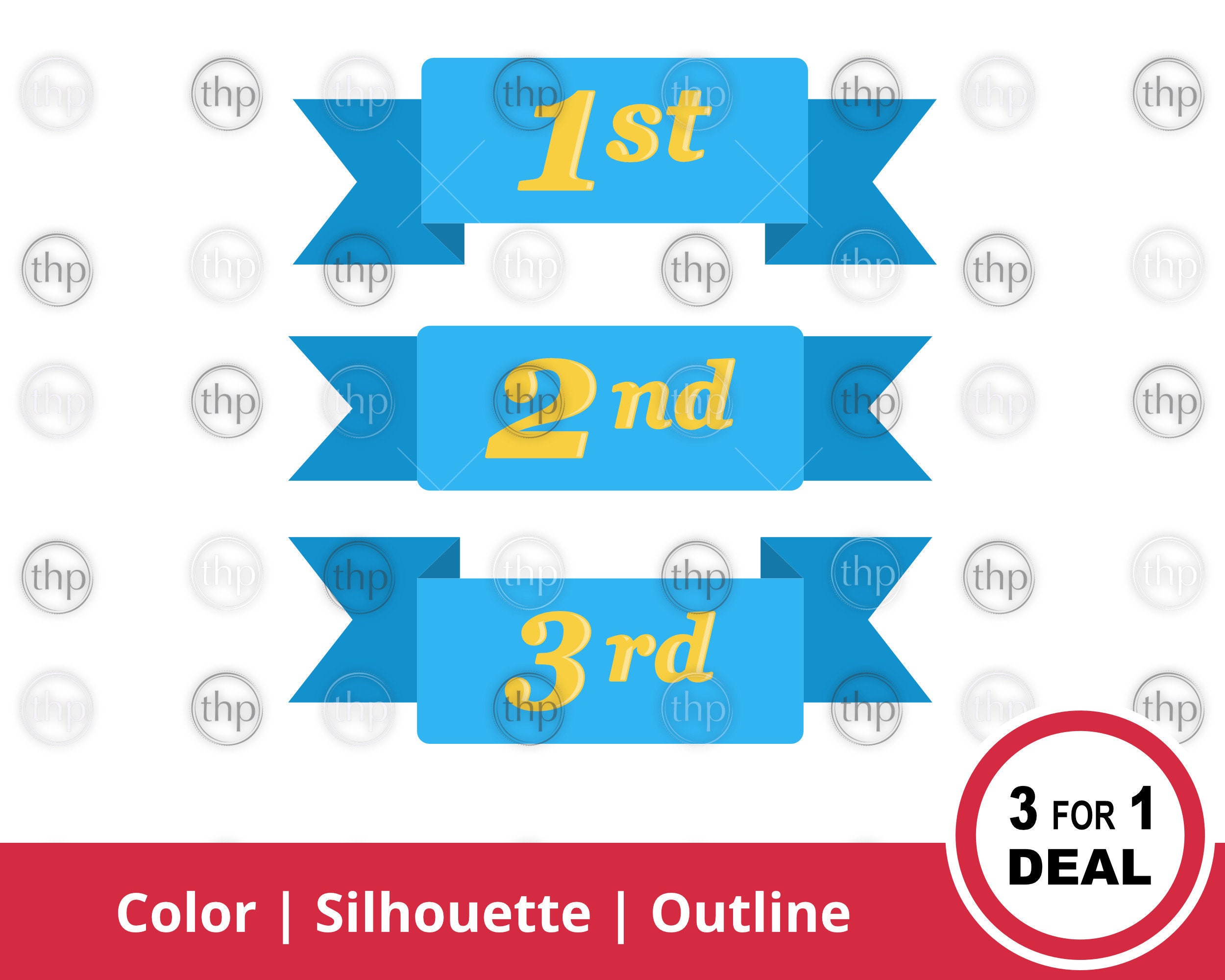 Second Place Ribbon Outline Blue