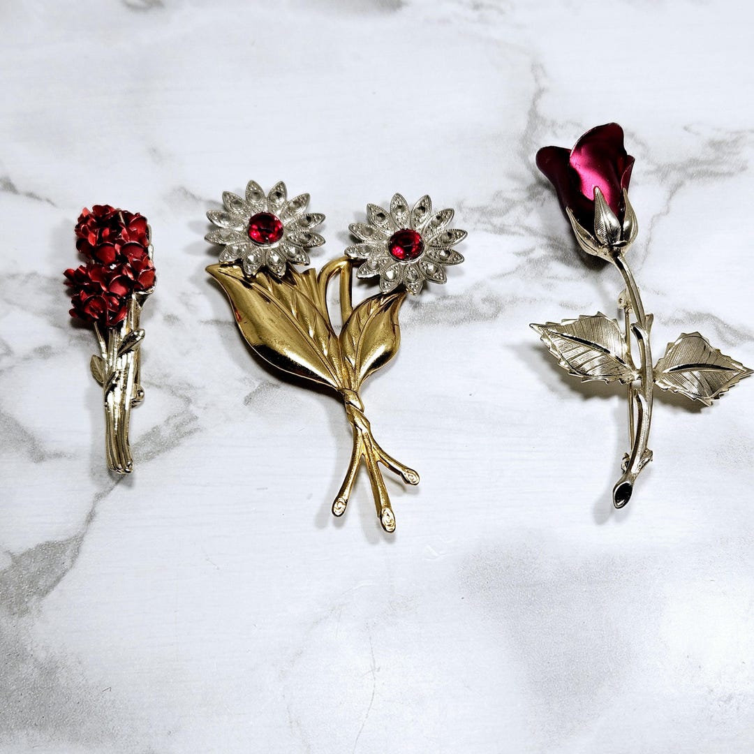 3 Vintage Assorted Gold & Red Roses Jewelry Brooches - Etsy