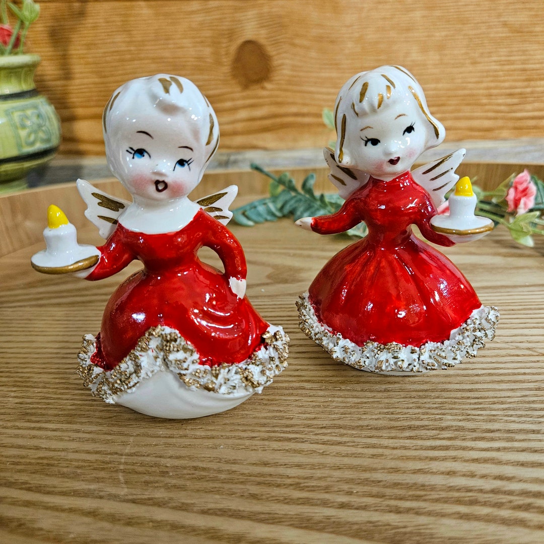 Vintage Christmas Girl Angels With Spaghetti Trim Salt and Pepper ...