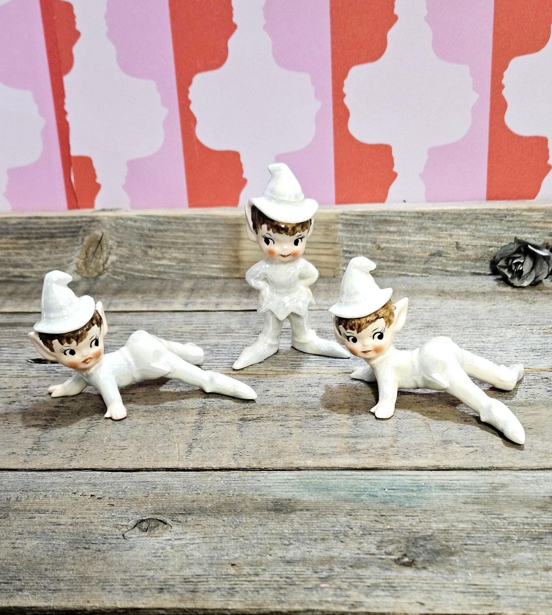 Vintage Lefton Iridescent Pixie Elves Figurines Decor - Etsy