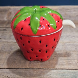 Vintage Adorable Ceramic Strawberry Jam Jar With Spoon - Etsy