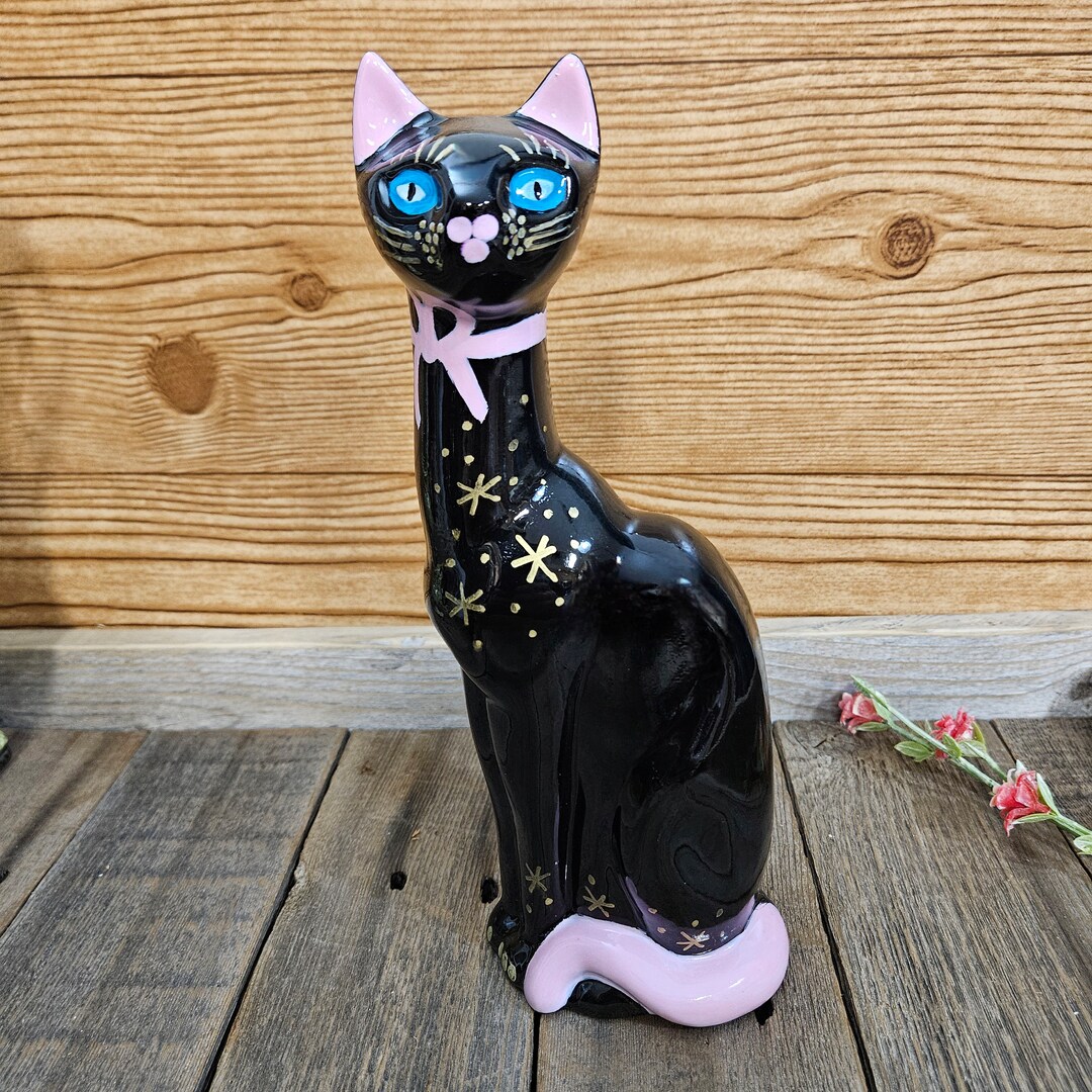 Vintage MCM Retro Ceramic Lucky Black Cat With Stars EC - Etsy