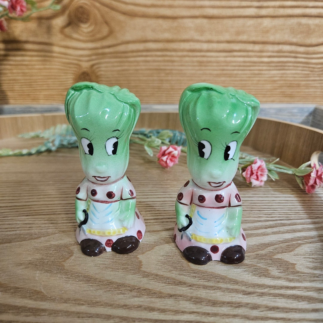Vintage PY Japan Miyao Anthropomorphic Lettuce Ladies Salt and Pepper ...