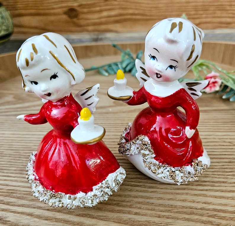 Vintage Christmas Girl Angels With Spaghetti Trim Salt and Pepper ...