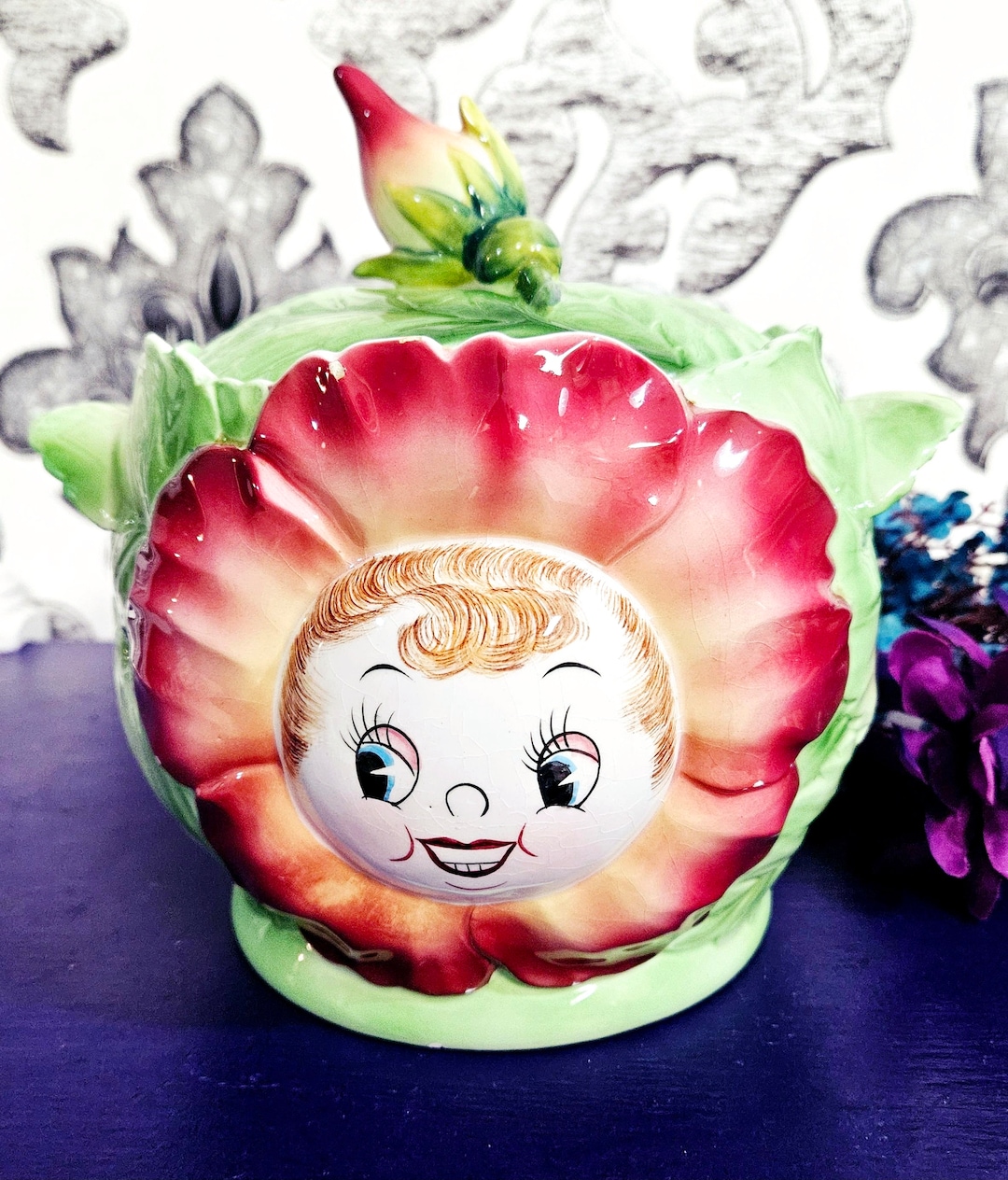 Vintage Anthropomorphic Cabbage Rose Cookie Jar PY Japan - Etsy