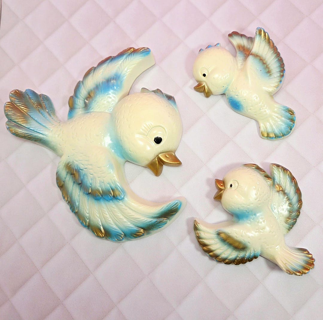 Vintage Bluebird Wall Plaque Set Mid-century Chalkware Trio - Etsy